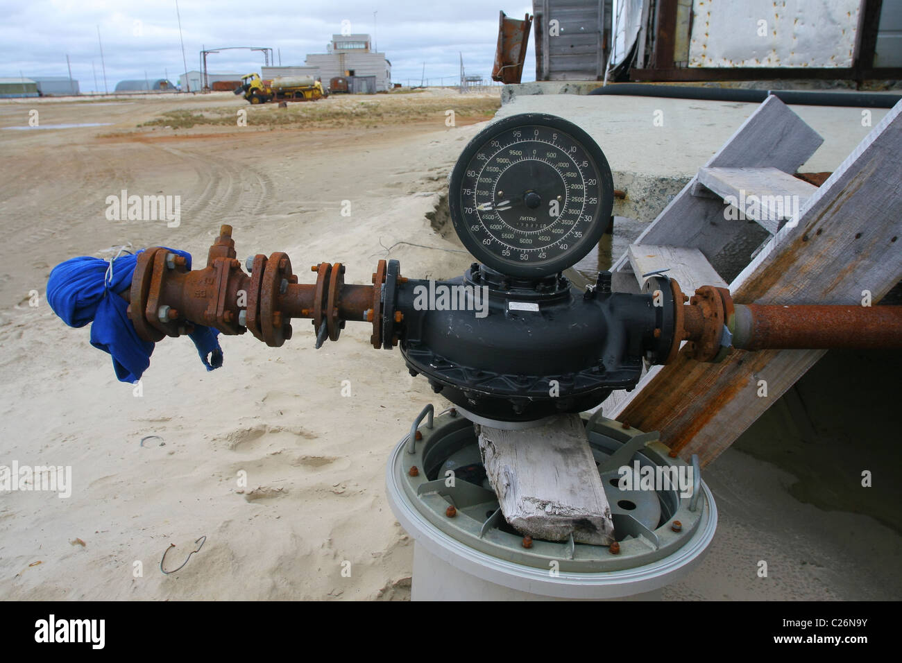 Flowmeter of diesel fuel on filling point. Yamal peninsula, RUSSIA ...