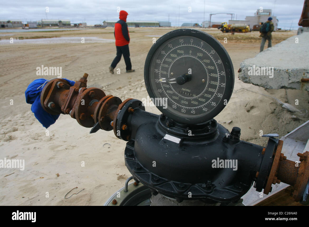 Flowmeter of diesel fuel on filling point. Yamal peninsula, RUSSIA ...