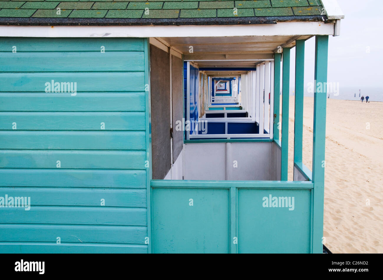 Abstract view through beach hut windows Southwold Suffolk England UK ...