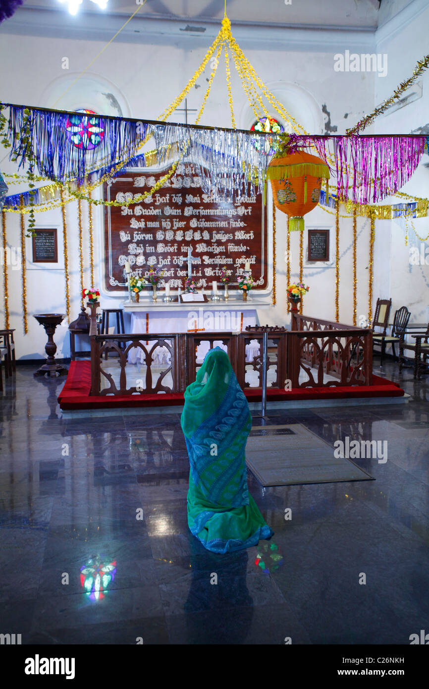 Woman praying in the Danish Church at Tranquebar an old Danish colony ...