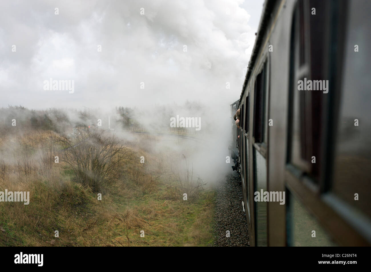 view through steam carriage window under steam Stock Photo - Alamy