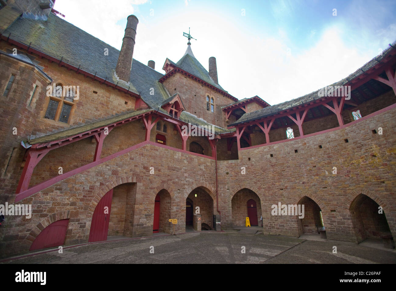 General view of Castle courtyard inside at Castell Coch Cardiff Wales ...