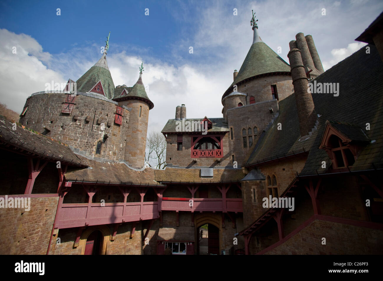 General view of Castle roof tops tower, at Castell Coch Cardiff Wales ...