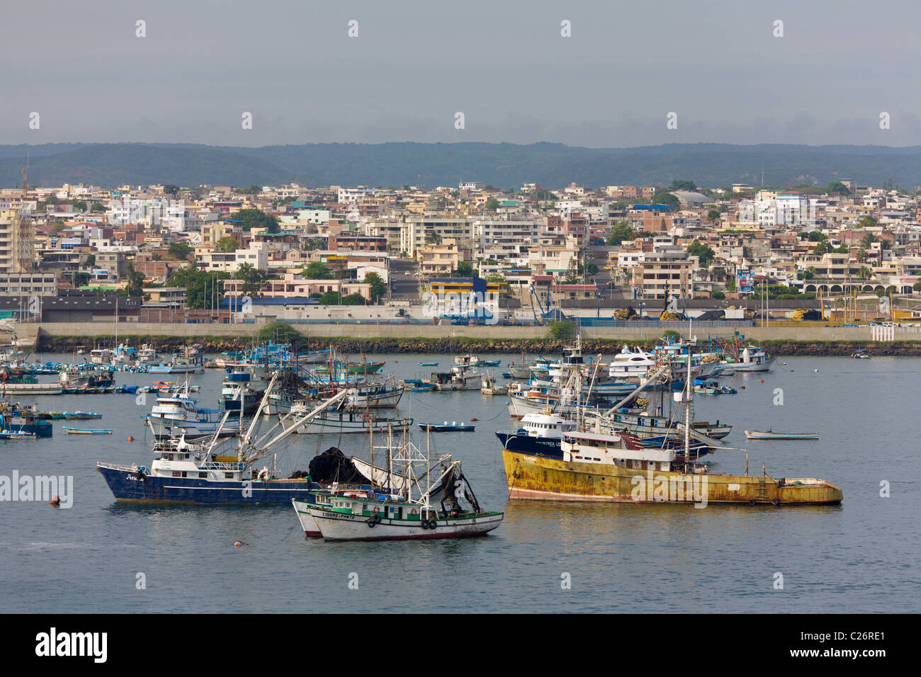 Fishing boats, port and city of Manta, Ecuador Stock Photo - Alamy