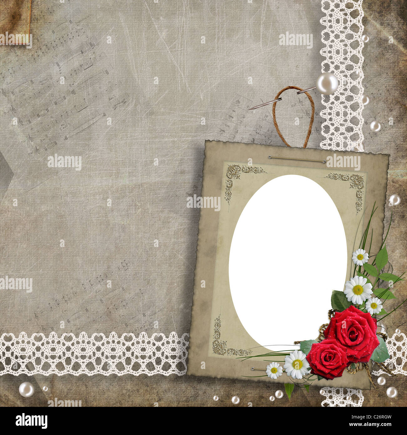 Old decorative frame with flowers and pearls Stock Photo - Alamy