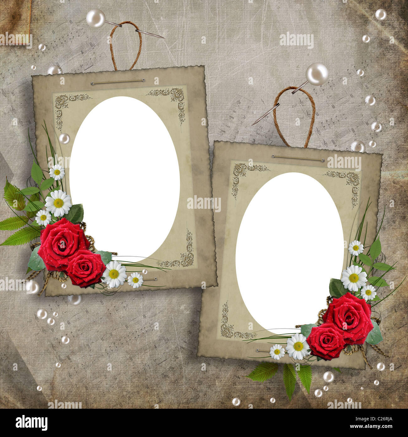 Old decorative frame with flowers and pearls Stock Photo - Alamy