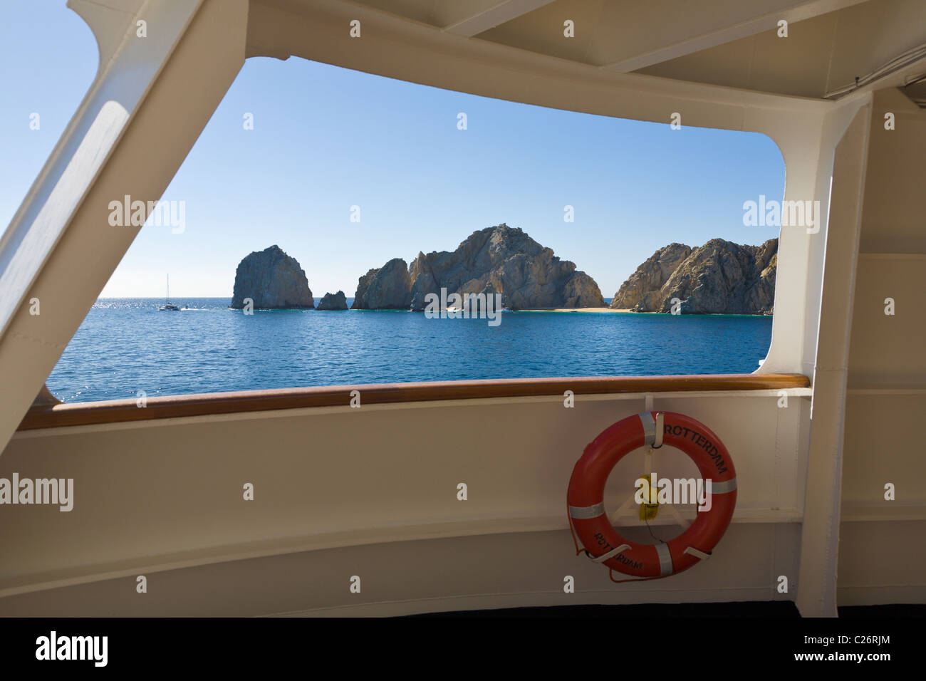 Cruise Ship window and Lovers Beach, Cabo San Lucas, Baja California ...