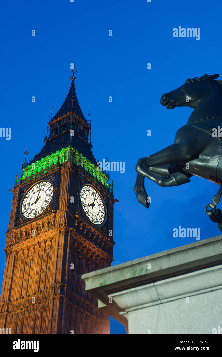 Statue of Boudica (Boadicea) in her chariot with horses, and the Clock ...