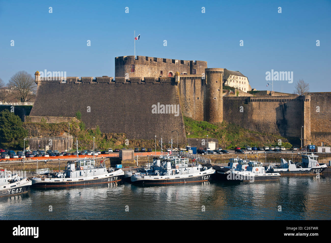 Military harbour and castle, Brest (29200), Finistere, Brittany, France ...