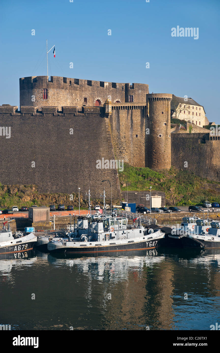 Military harbour and castle, Brest (29200), Finistere, Brittany, France ...
