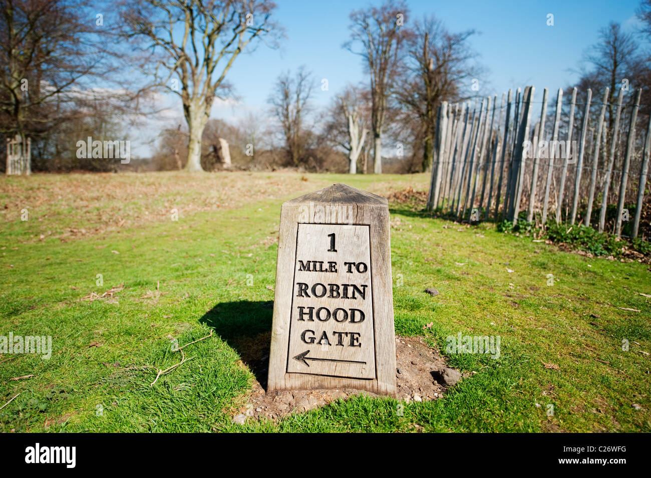 Wooden milepost sign in Richmond Park, London Stock Photo - Alamy