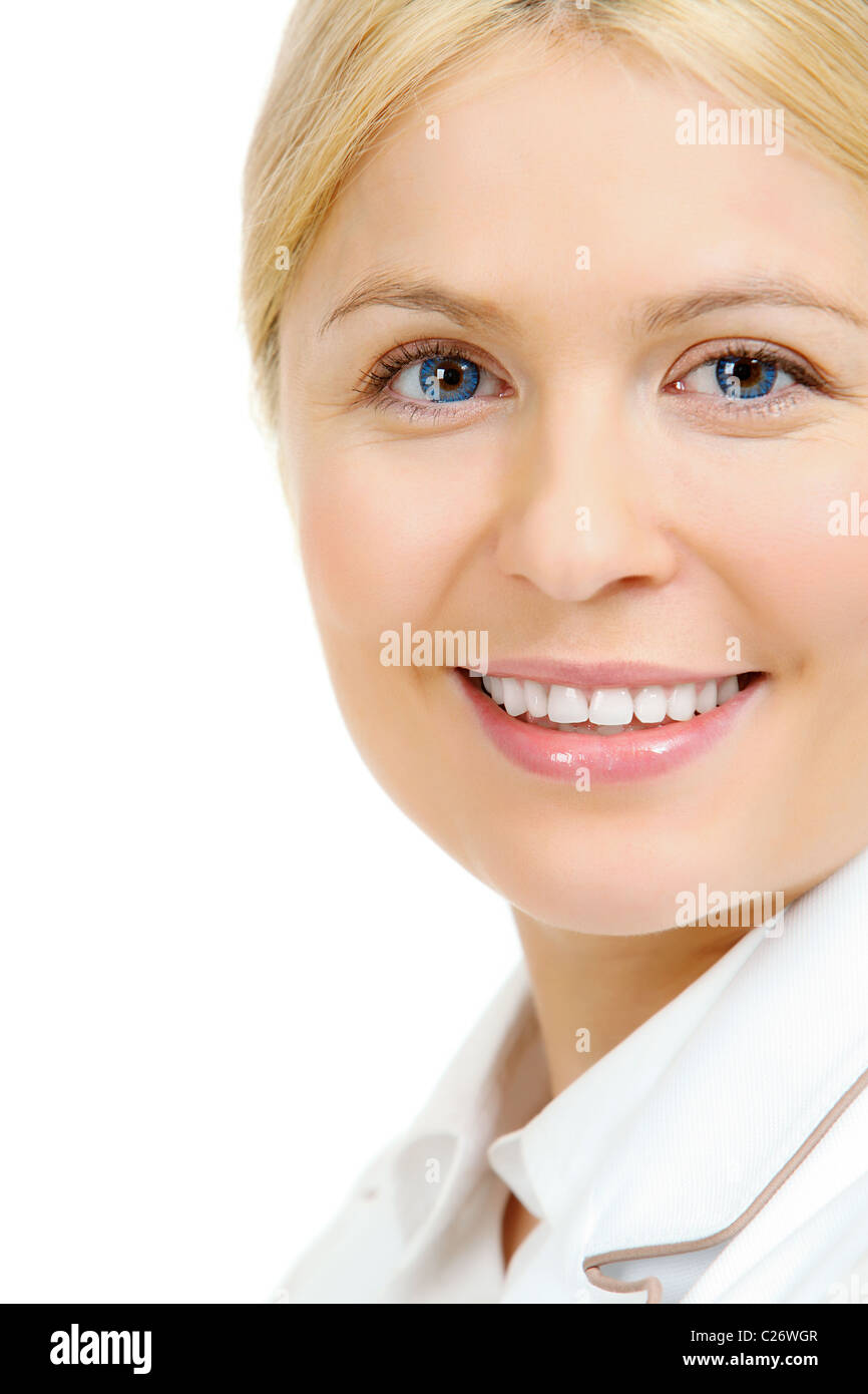 Close-up of a smiling blonde’s face Stock Photo - Alamy
