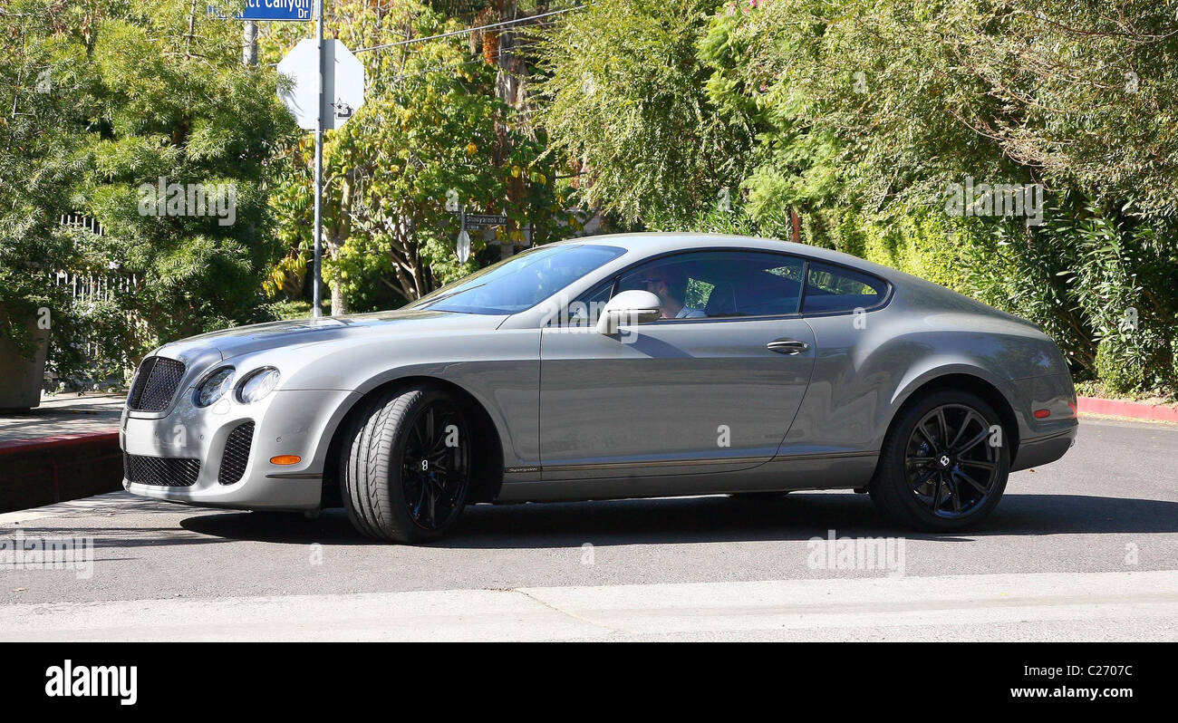 David Beckham shows off his new silver Bentley car in Beverly Hills Los ...