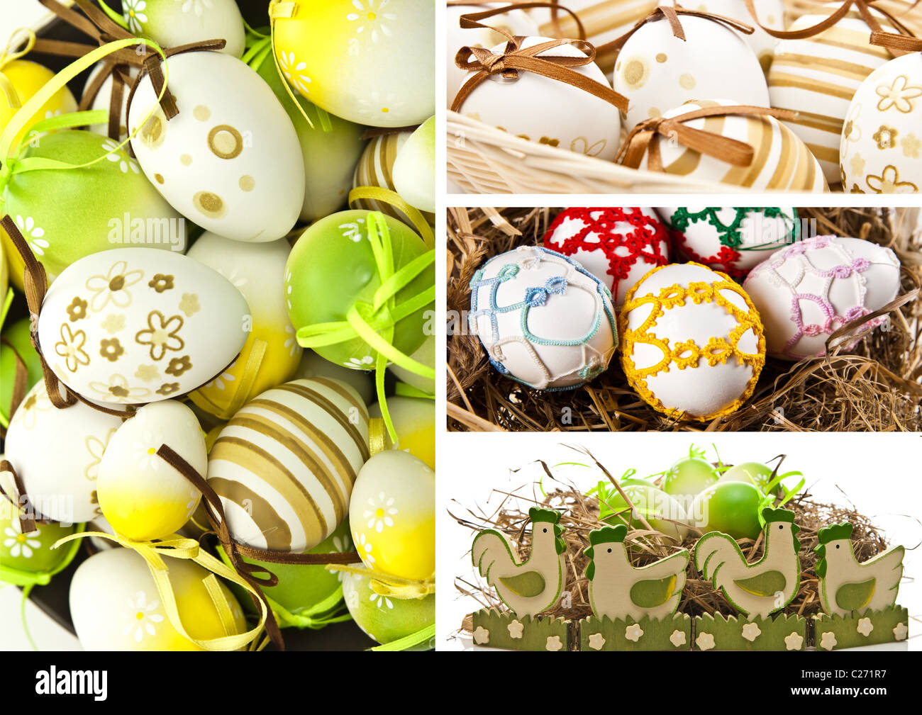 Easter eggs and chicken collage Stock Photo - Alamy