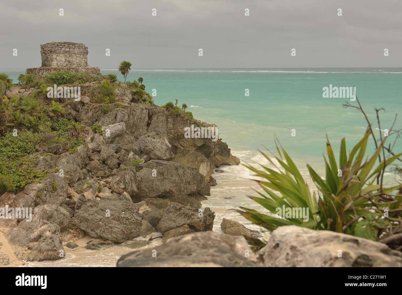 Temple of the wind in Tulum, overlooking the Caribbean sea, Mayan ...