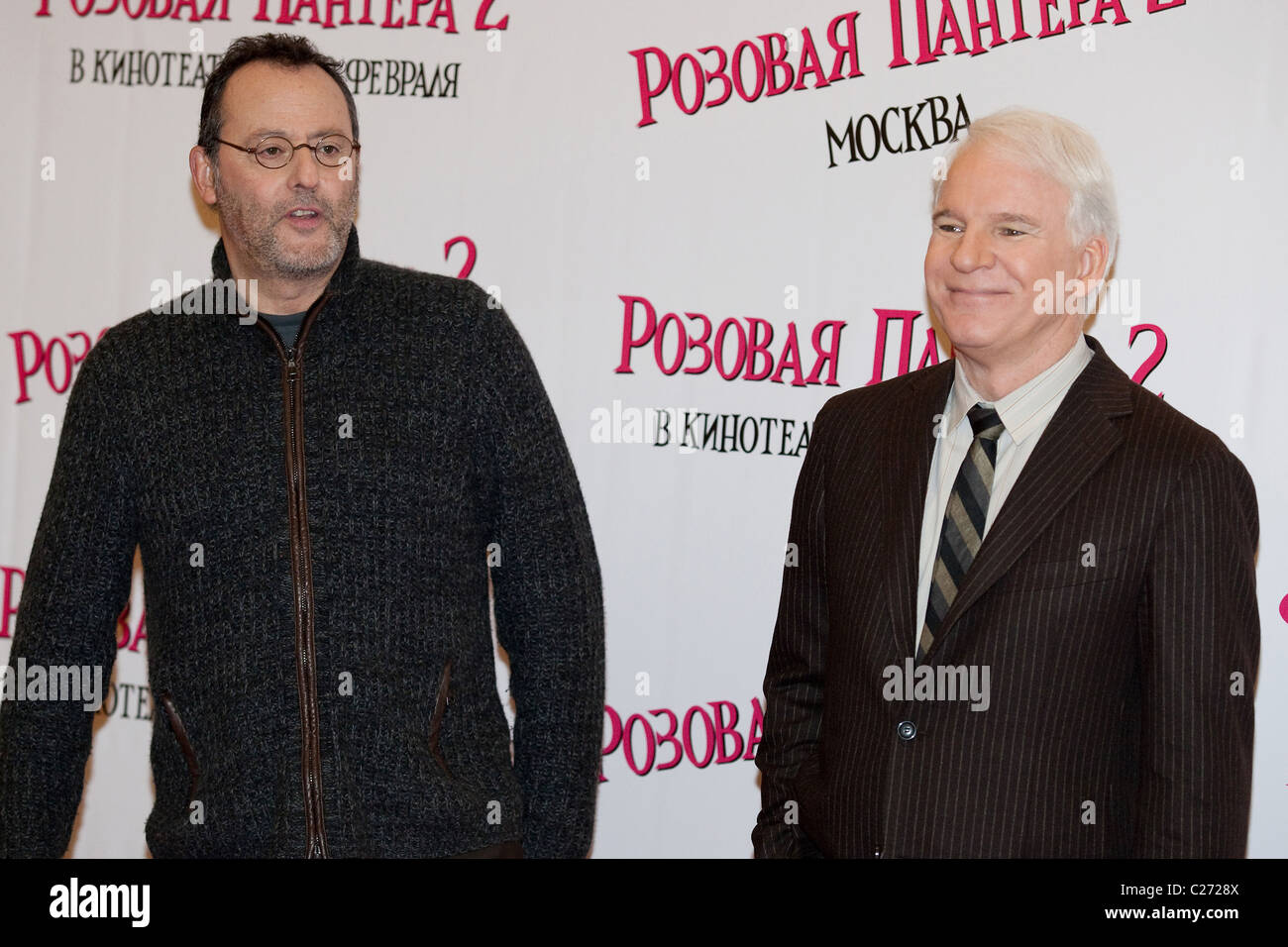 Jean Reno and Steve Martin at Premiere of 'Pink Panther 2' Moscow ...