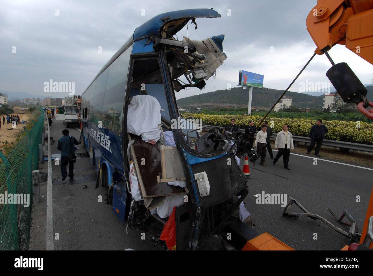 SIX DEAD IN COACH HORROR Six people died when a packed coach was sliced ...
