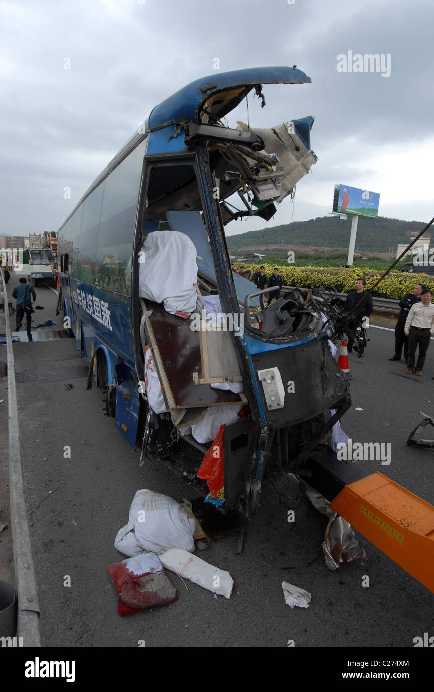SIX DEAD IN COACH HORROR Six people died when a packed coach was sliced ...
