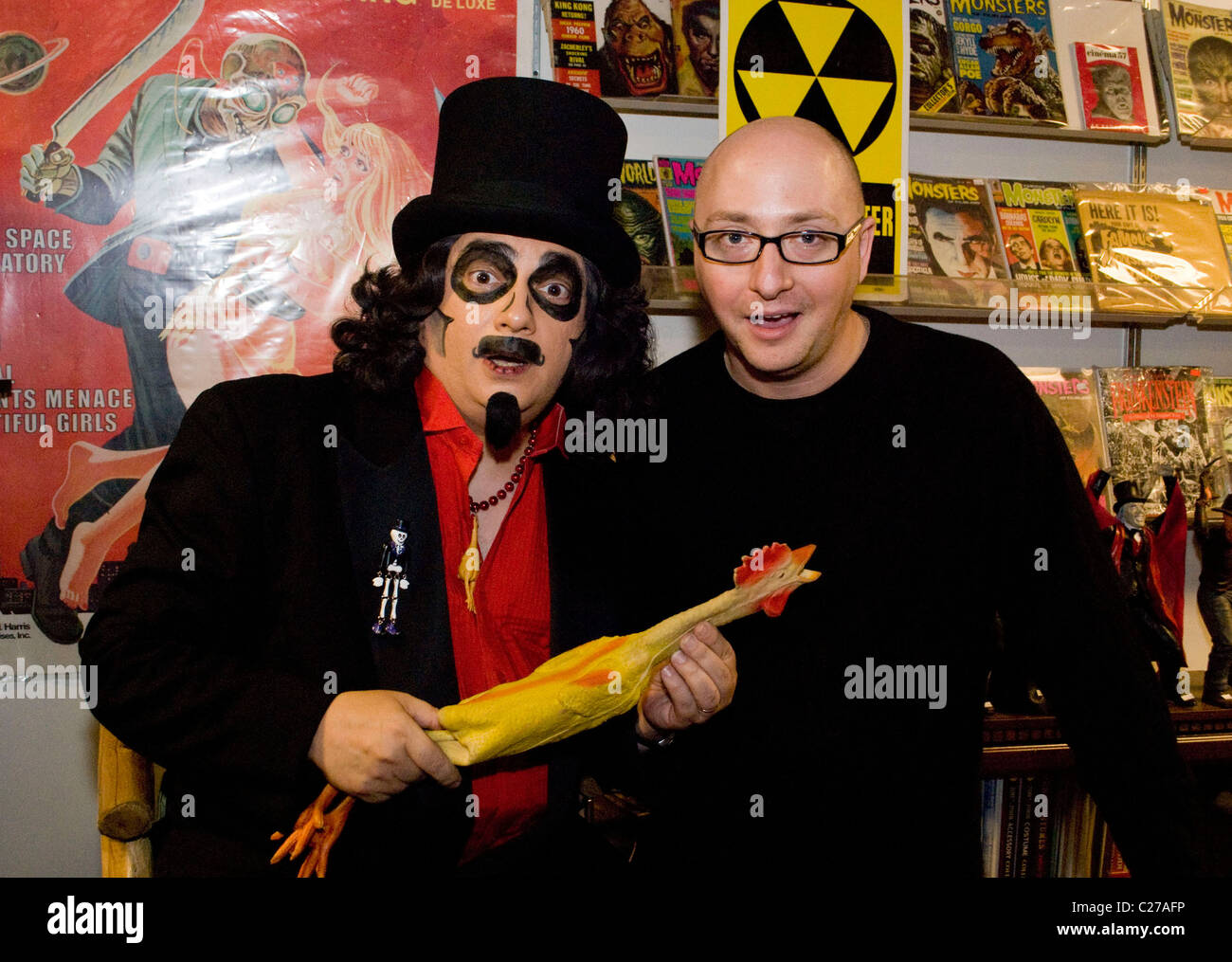 Svengoolie (Rich Koz) and John Aranza attend the signing in the shop ...