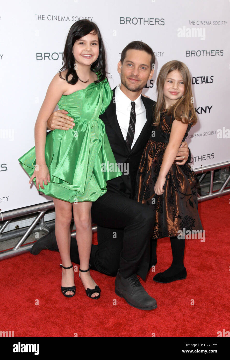 (L-R) Bailee Madison, Tobey Maguire and Taylor Geare, attends The ...