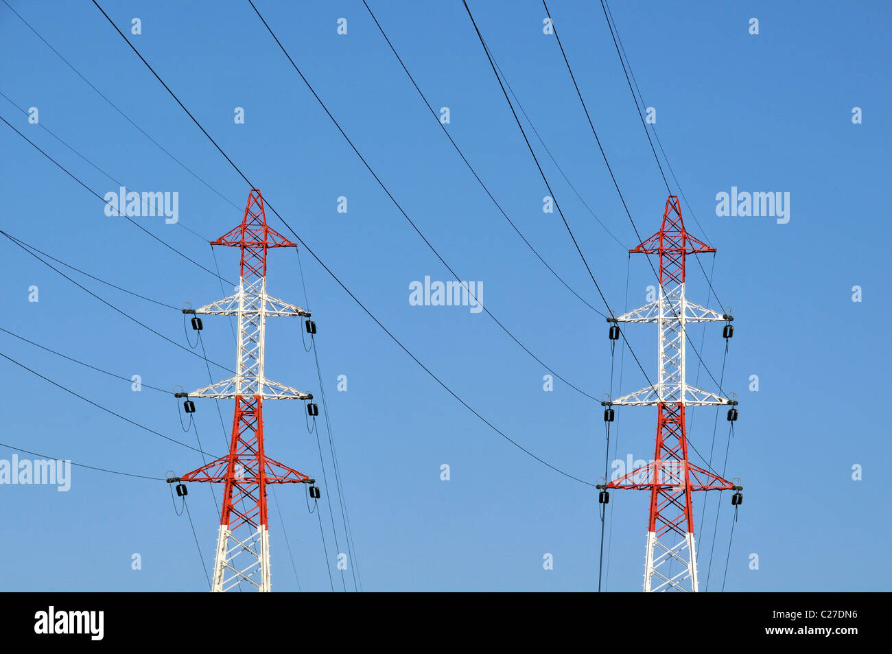 power lines in blue sky, Auvergne, France Stock Photo - Alamy