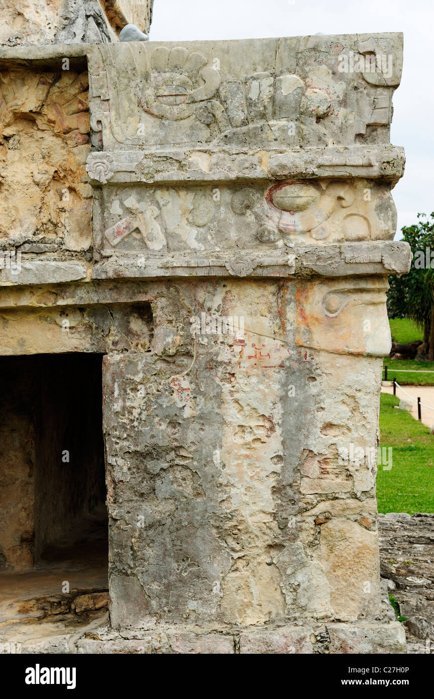 Wall detail from Temple of the Frescoes at Tulum, Quintana Roo, Mexico ...