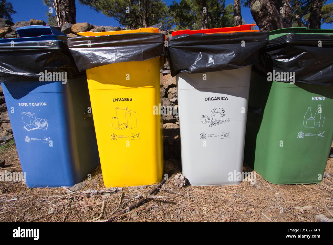 coloured rubbish bins pico de la sabina National Park La Palma Canary ...