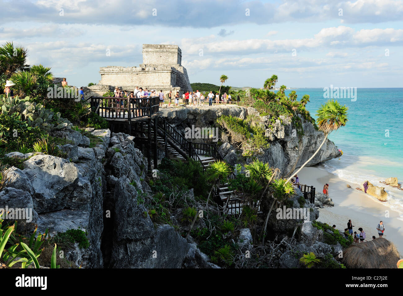 El Castillo (the Castle) above the cliffs and beach at Tulum, Quintana ...