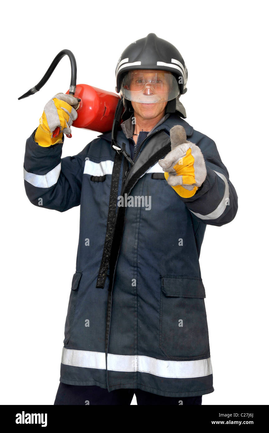 Fireman in uniform isolated in white Stock Photo - Alamy