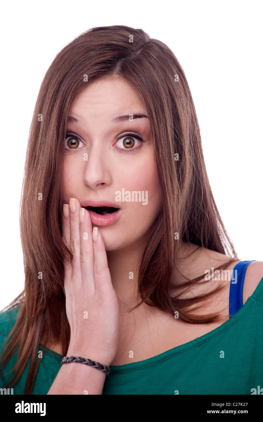 young woman shocked by gossip she has just heard Stock Photo - Alamy