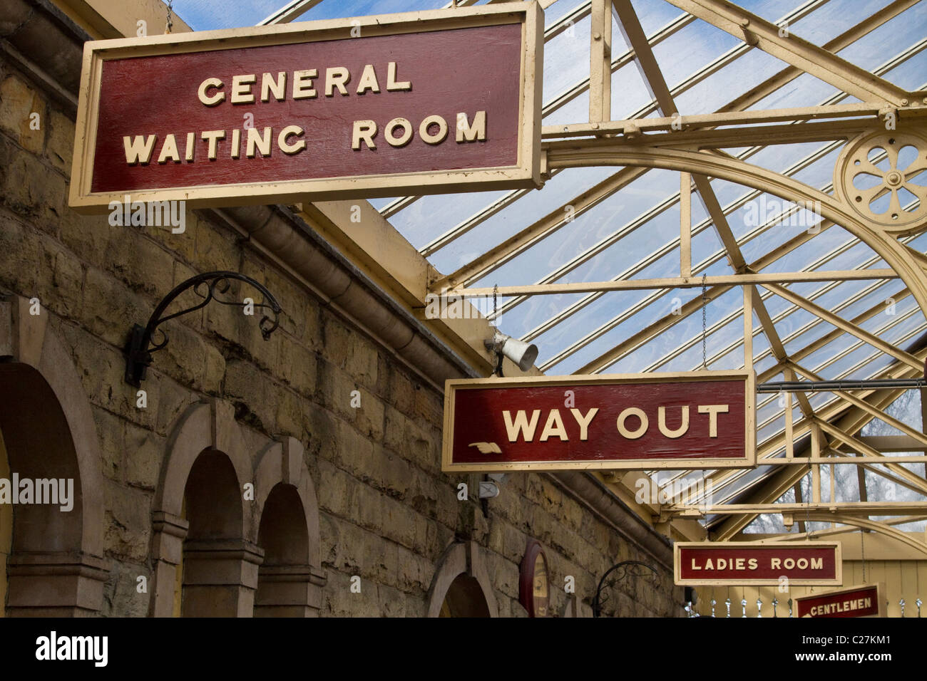 Wooden Hanging Station Signs at Ramsbottom Station, East Lancs Railway ...