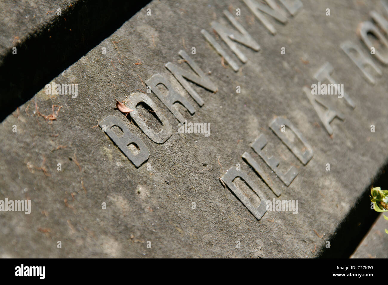 born and died words inscription on grave stone in church yard Stock ...