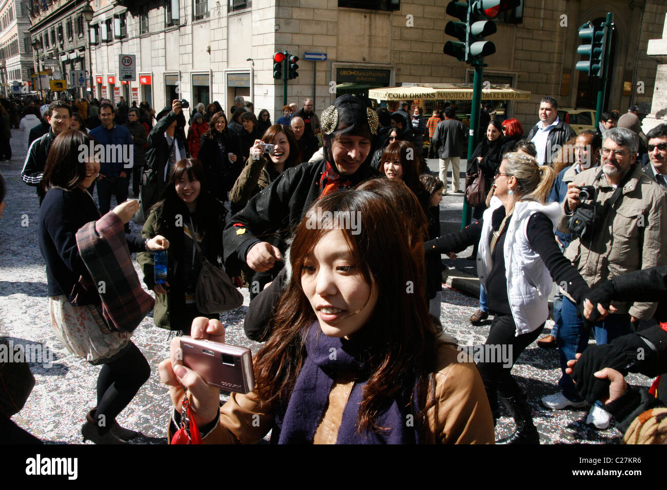 carnival procession celebrations in via nazionale street in rome italy ...