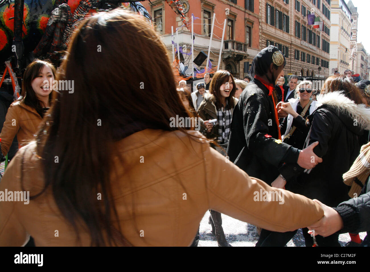 carnival procession celebrations in via nazionale street in rome italy ...