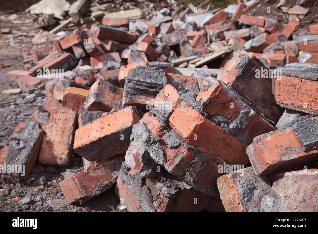 Bricks and Rubble left after building was demolished Stock Photo - Alamy