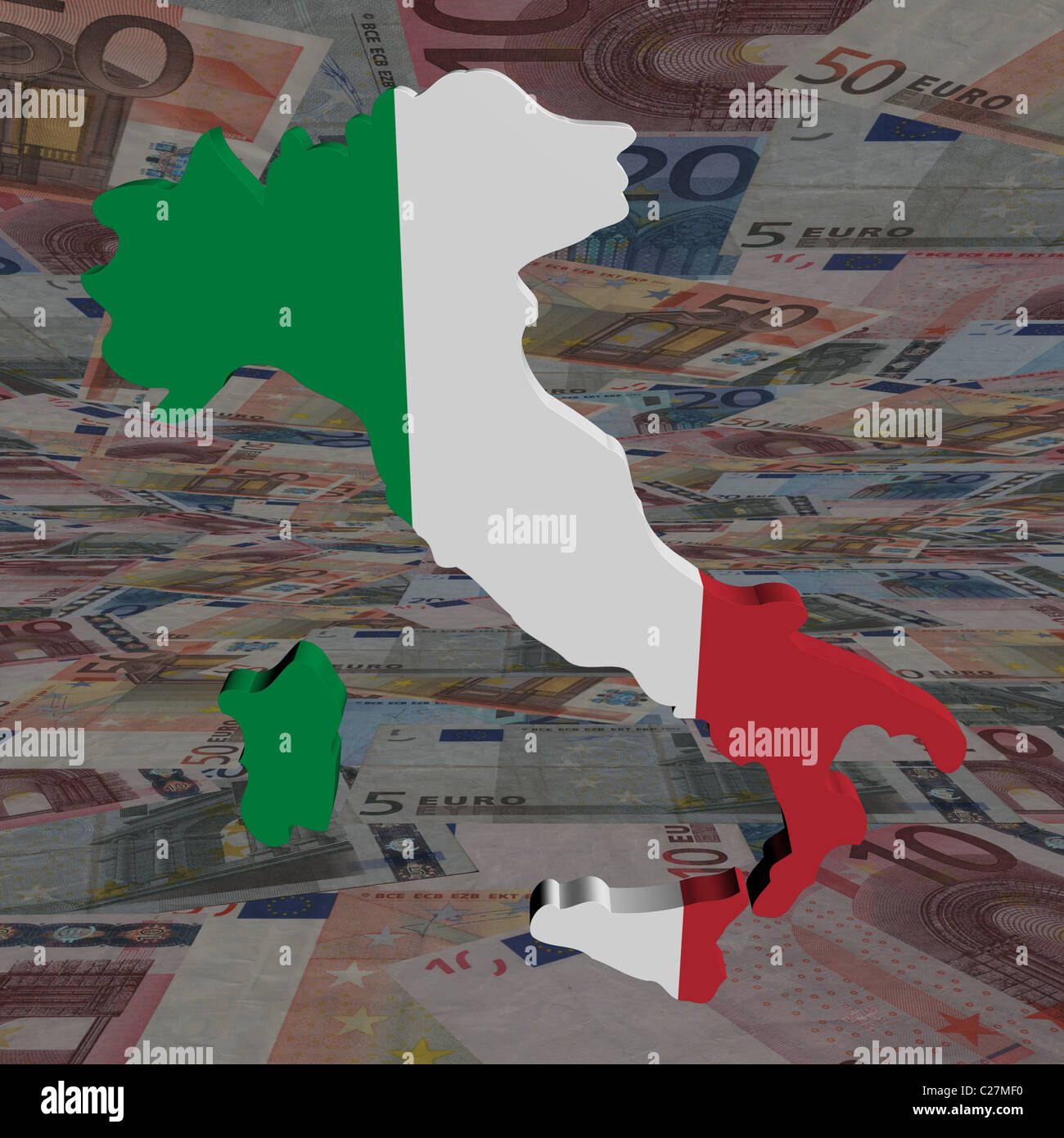 Italy map flag with euros perspective illustration Stock Photo - Alamy