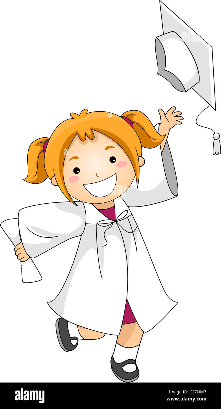 Illustration of a Kid Throwing Her Graduation Cap Stock Photo - Alamy