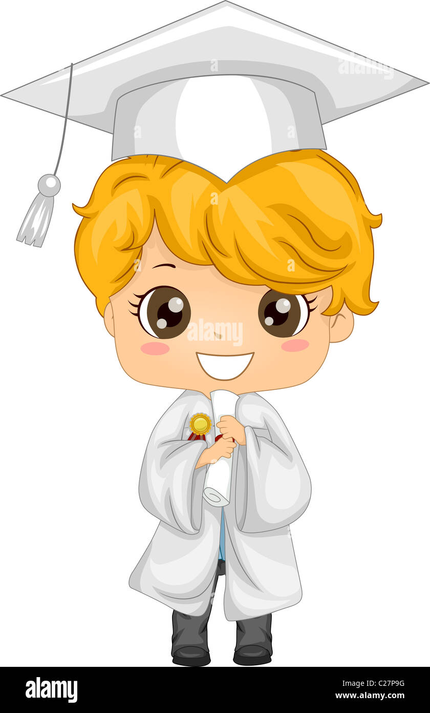 Illustration of a Kid Holding His Diploma Stock Photo - Alamy