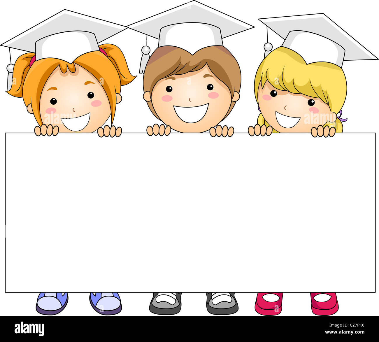 Illustration of Kids Holding a Banner Stock Photo - Alamy