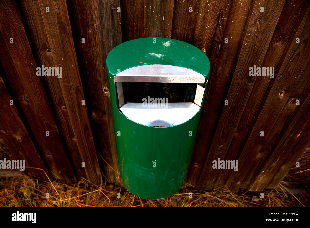 Green metallic trash bin , Finland Stock Photo - Alamy