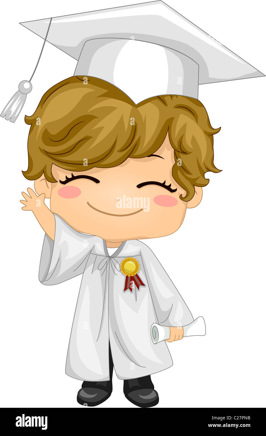 Illustration of a Kid Waving and Wearing Graduation Attire Stock Photo ...
