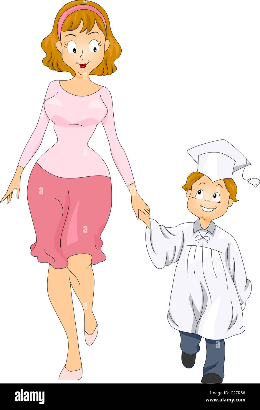 Illustration of a Mother Accompanying Her Little Graduate Stock Photo ...