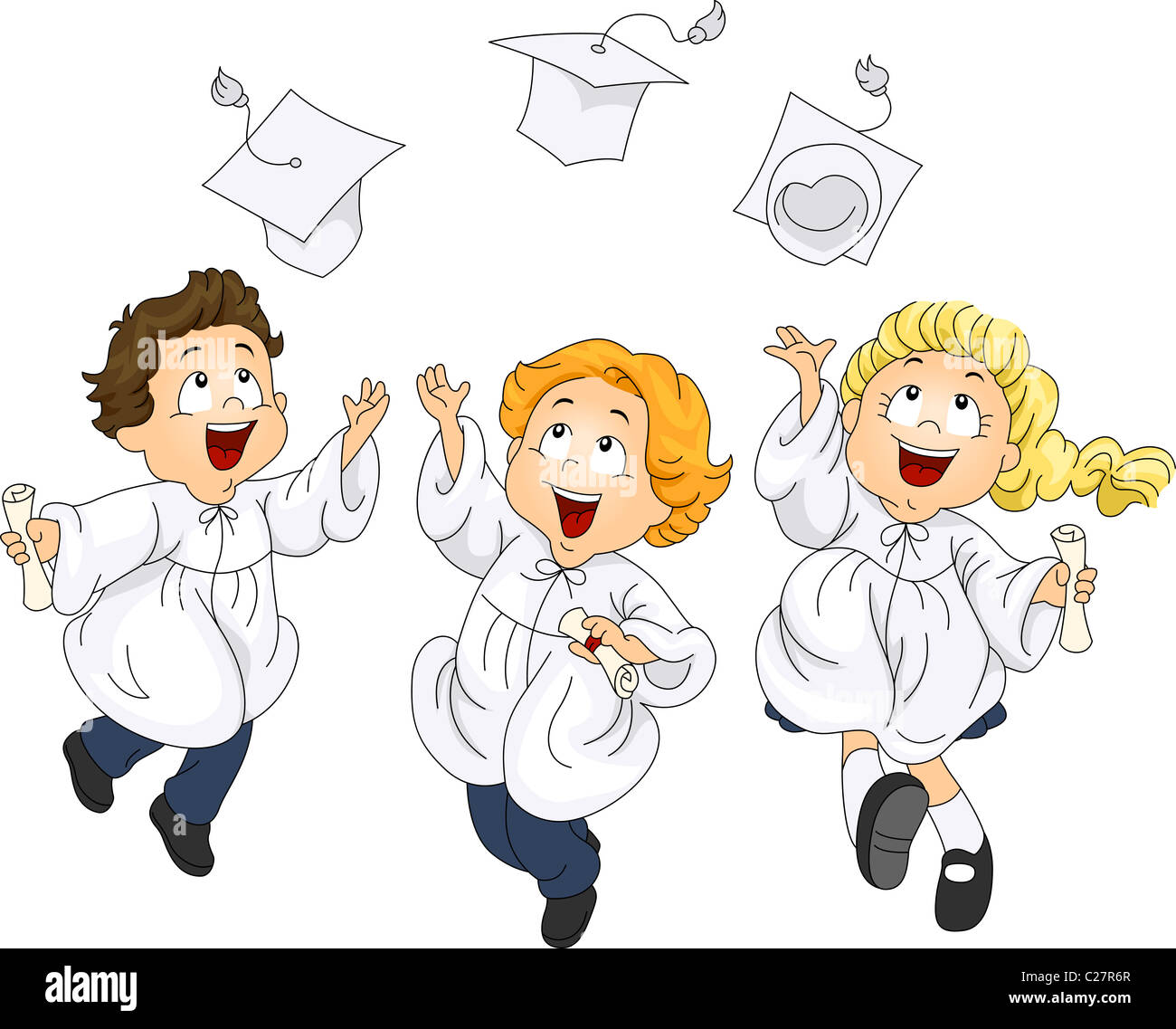 Illustration of Graduates Jumping with Glee Stock Photo - Alamy