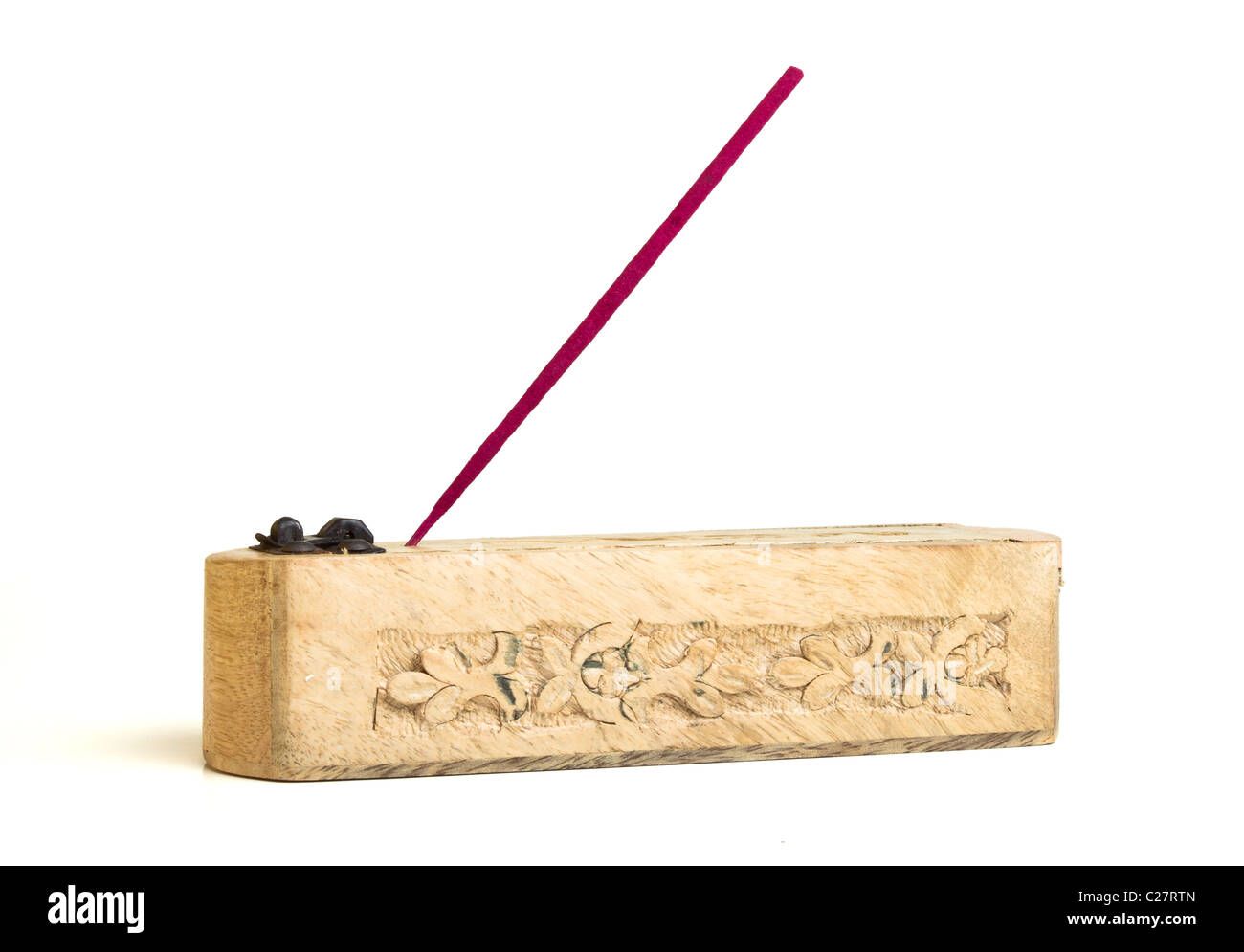 Carved wooden incense burner with joss stick isolated on white Stock ...