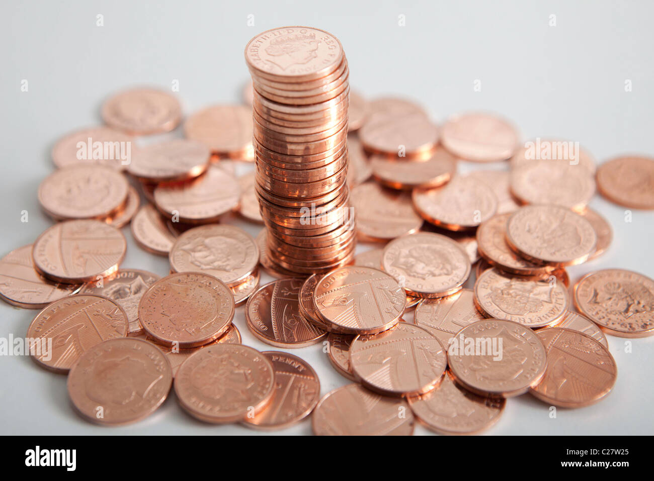 Stack of British one penny 1p coins Stock Photo - Alamy