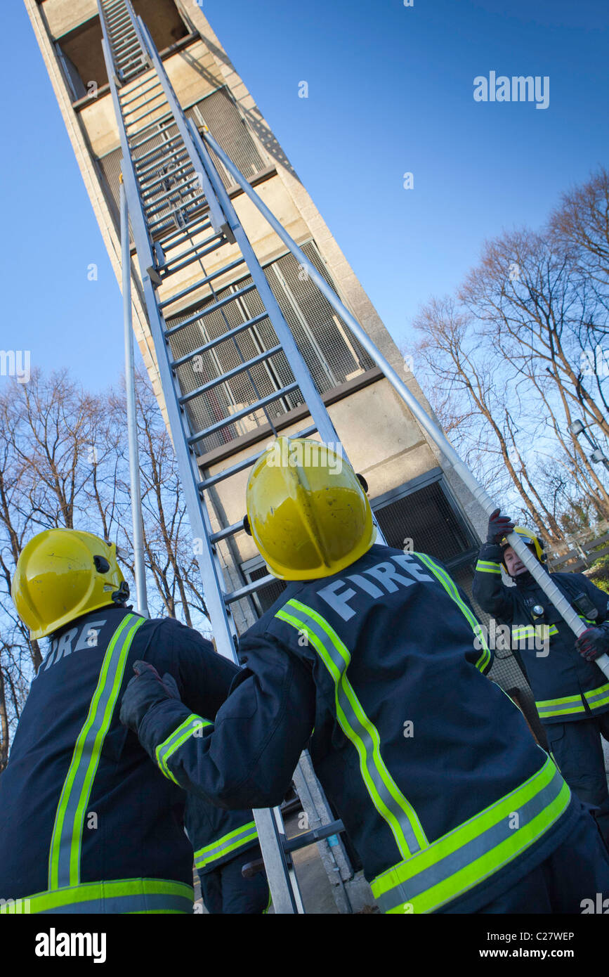 London Fire Brigade, station training session on the second floor of ...