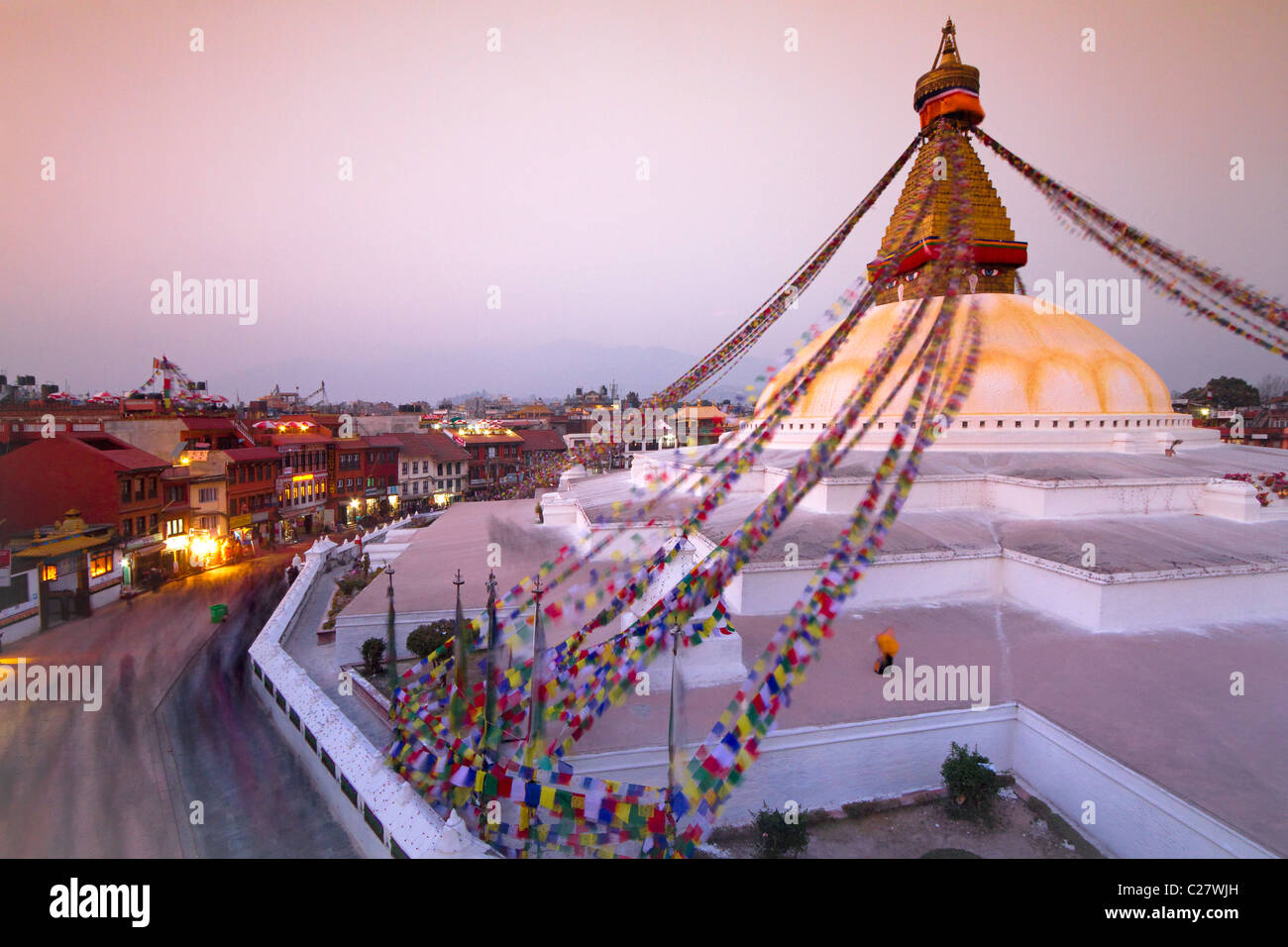 Bodhnath Buddhist temple at dusk. Kathmandu, Nepal Stock Photo - Alamy