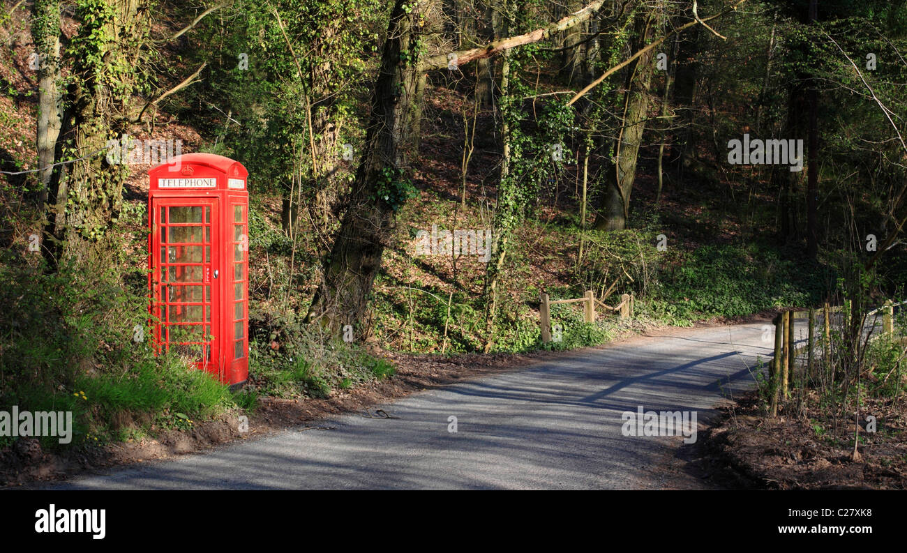 A classic British red telephone box on a country Lane, Northwood, Near ...