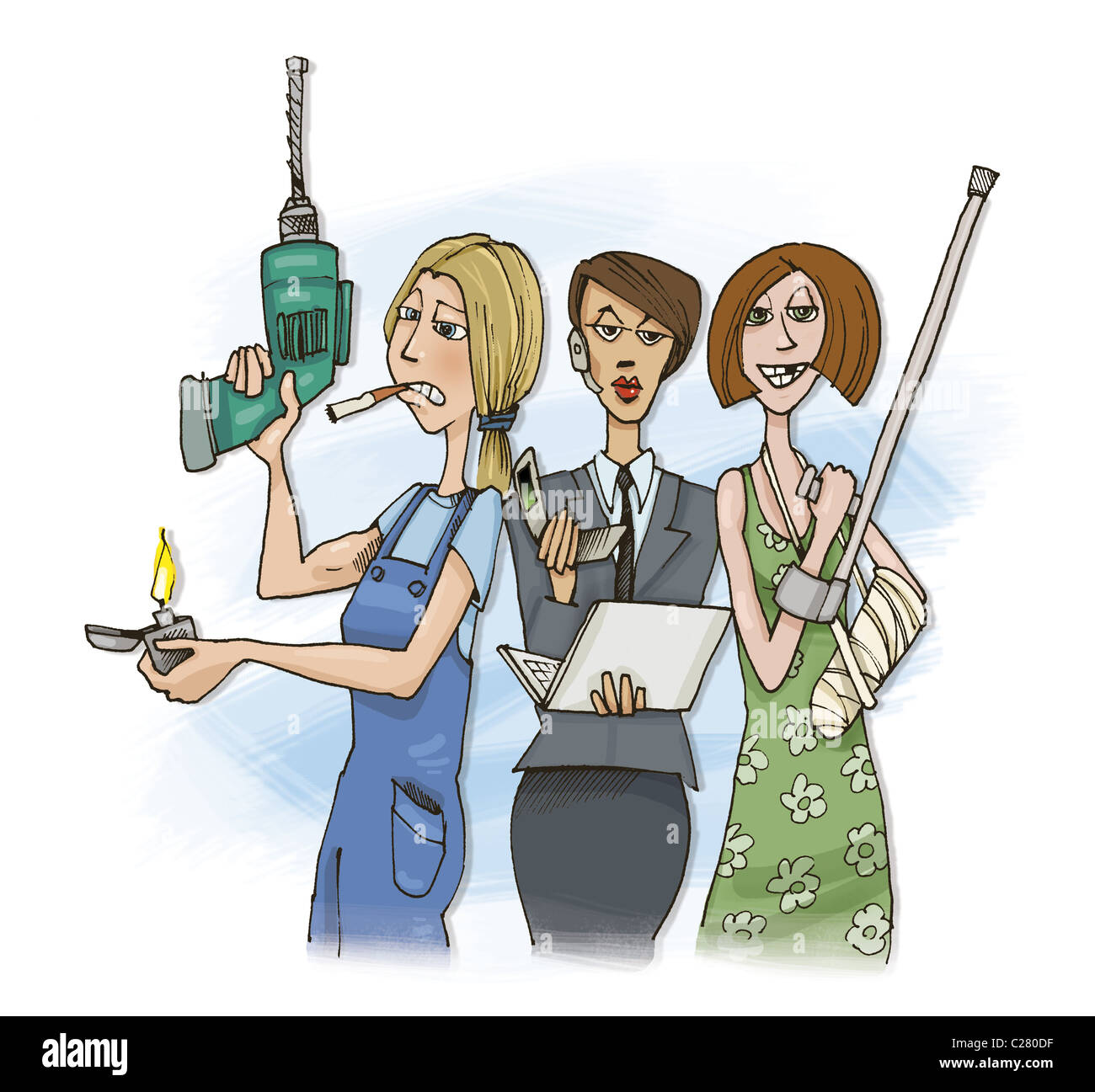humorous illustration of three different women Stock Photo - Alamy