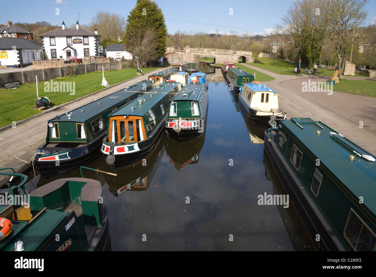 Trevor North Wales UK Narrow boats moored in Trevor Basin on the ...